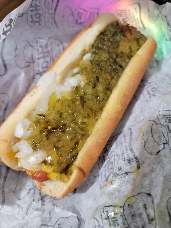 Even the hot dog gets the royal treatment, smothered in relish and onions. This isn't a snack - it's a commitment.