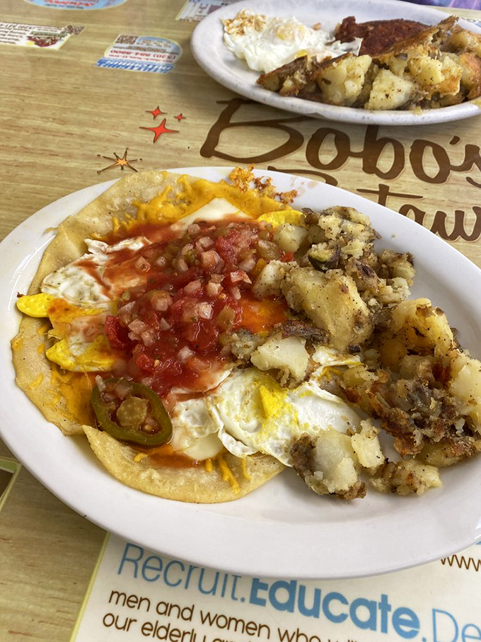 Huevos Rancheros: where Arizona meets Mexico for breakfast. That vibrant salsa could wake up taste buds that have been hibernating since the Reagan administration.