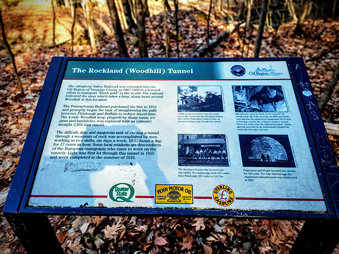 History lessons are better outdoors. This informational marker about the Rockland Tunnel tells the story of Pennsylvania's industrial past without requiring a single homework assignment. 