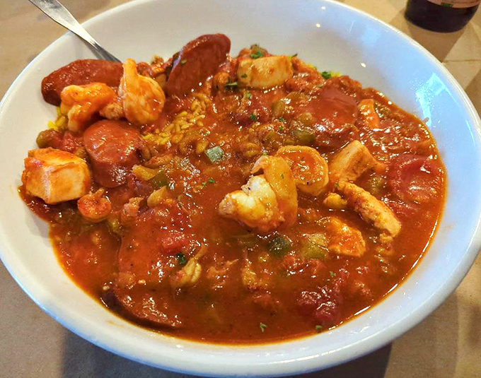 Jambalaya so richly red and loaded with goodies, it could make New Orleans a little jealous.