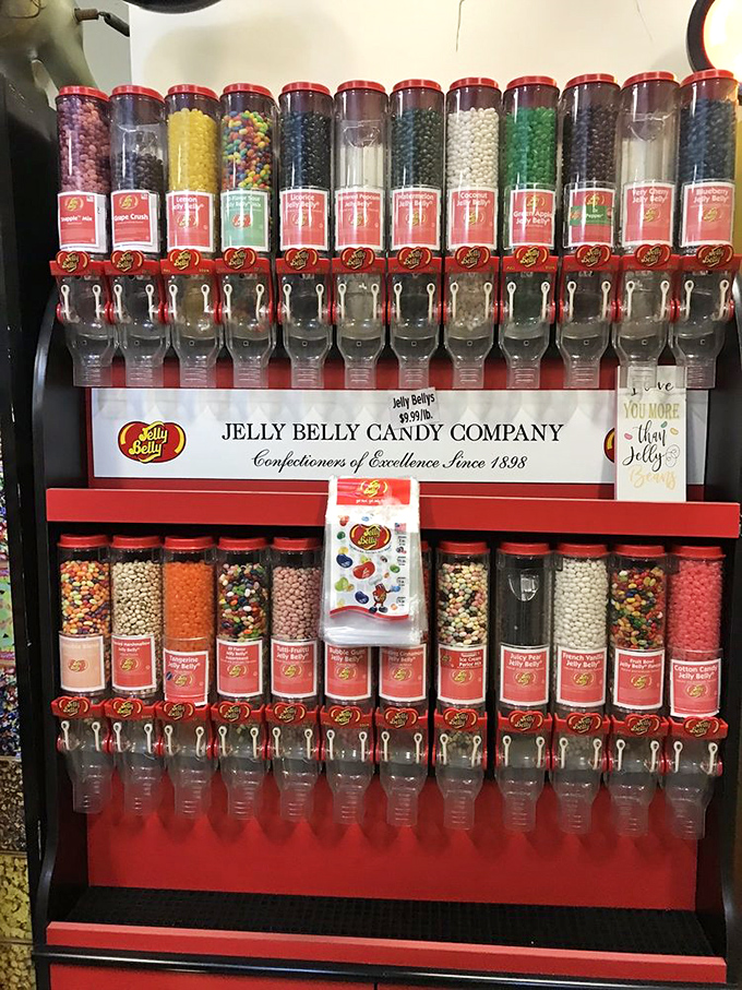 Jelly Belly dispensers offer a rainbow of flavors. Choose wisely—the difference between cinnamon and cherry could be life-altering.