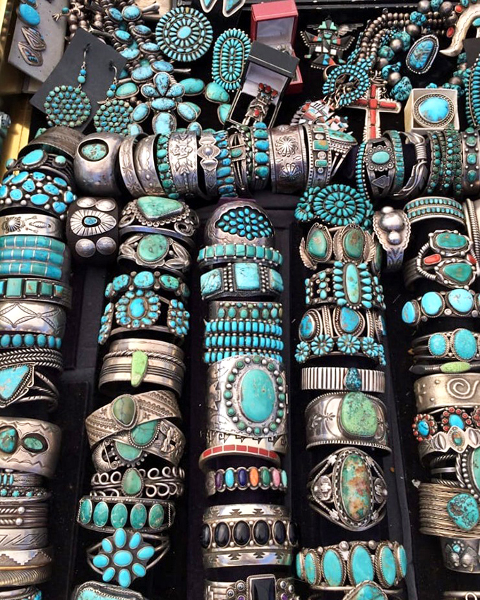 Turquoise and silver symphony. Native American jewelry displays the craftsmanship that mass-produced accessories can only imitate, never duplicate.