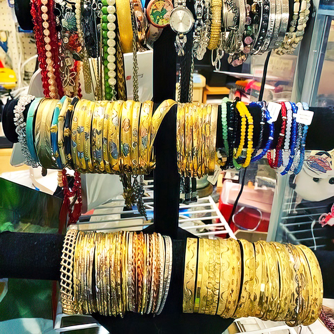 Golden bracelets gleam like pirate treasure, offering affordable luxury that makes every shopper feel like royalty.