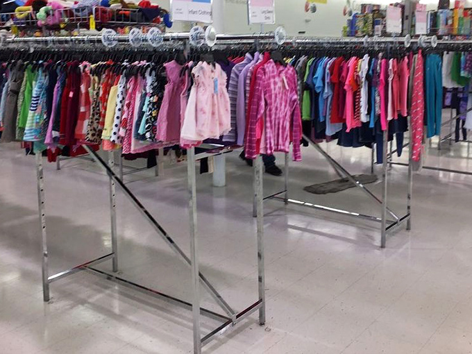 Tiny fashions with big personality! The children's clothing section bursts with color, proving kids can look runway-ready without parents going bankrupt.