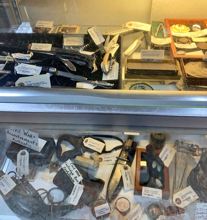 From Civil War artifacts to vintage pocket knives, this display case holds the kind of everyday tools that built America, one whittled stick at a time.