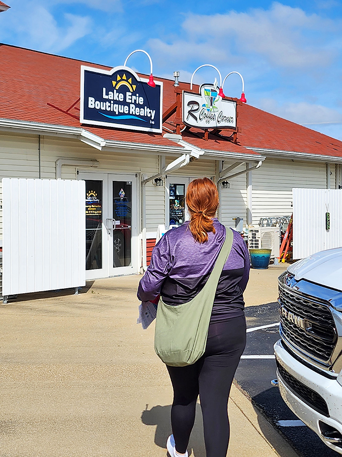 Real estate dreams and retail therapy coexist at Harbor Light Landing, where you might buy a necklace and end up browsing lakefront properties.