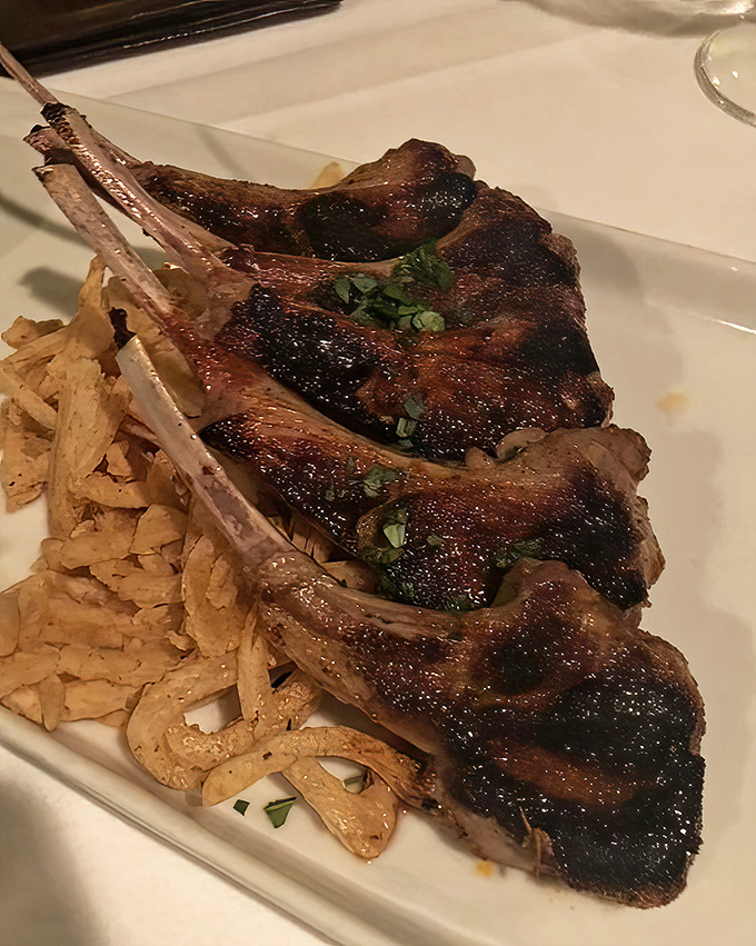 Lamb chops with the kind of char that makes you want to gnaw on the bones when nobody's looking. We won't judge.