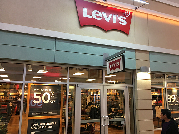 The iconic red tab beckons denim lovers. Levi's outlet store offers American classics at prices that won't give your credit card the blues.