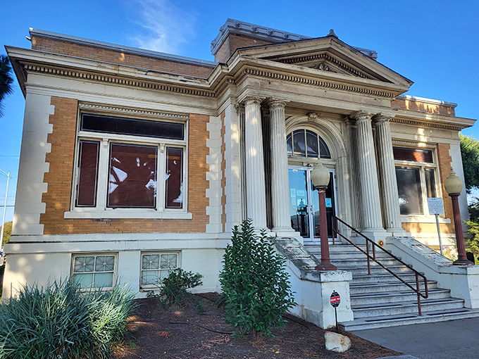 The Lompoc Museum's classical columns stand guard over local history, housed in a building that looks like it was plucked from a New England town square.