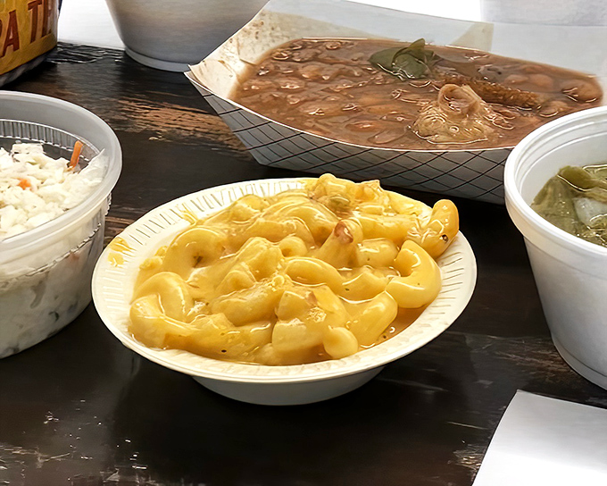 Mac and cheese that doesn't apologize for being exactly what it is: a creamy, unapologetic side dish that steals the spotlight.