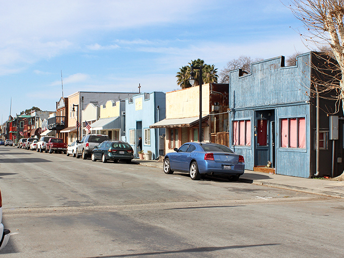Pastel-colored storefronts line Isleton's Main Street, creating a palette that would make a watercolor artist reach for their brushes.