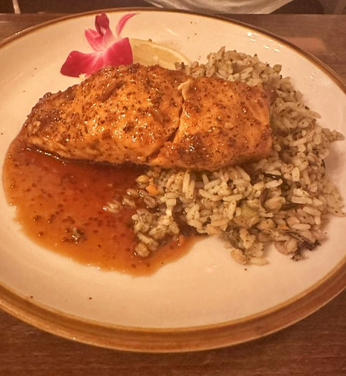 Maple salmon fillet that's dressed for success. The citrus glaze creates a perfect sweet-savory balance atop a bed of rice that's anything but an afterthought.