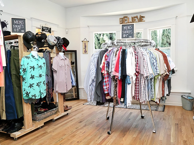 The men's section proves guys deserve second-chance style too – that tropical shirt is just waiting for its Jimmy Buffett moment.