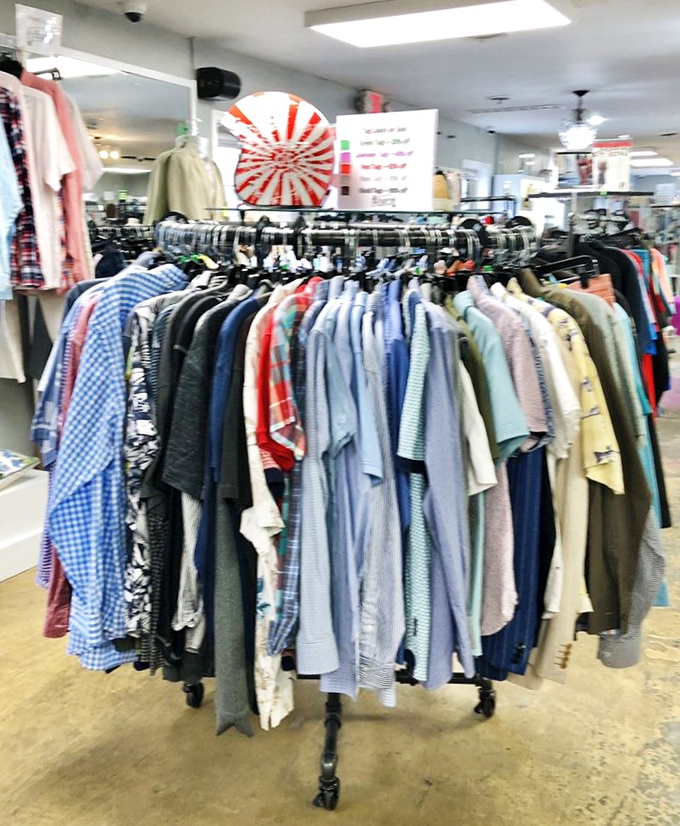 The men's section proves secondhand style isn't just for the ladies. These shirts have stories to tell and meetings to attend.