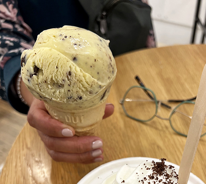 Ice cream with freckles! This cone's got more personality than most people I know, and it's not afraid to show it. 