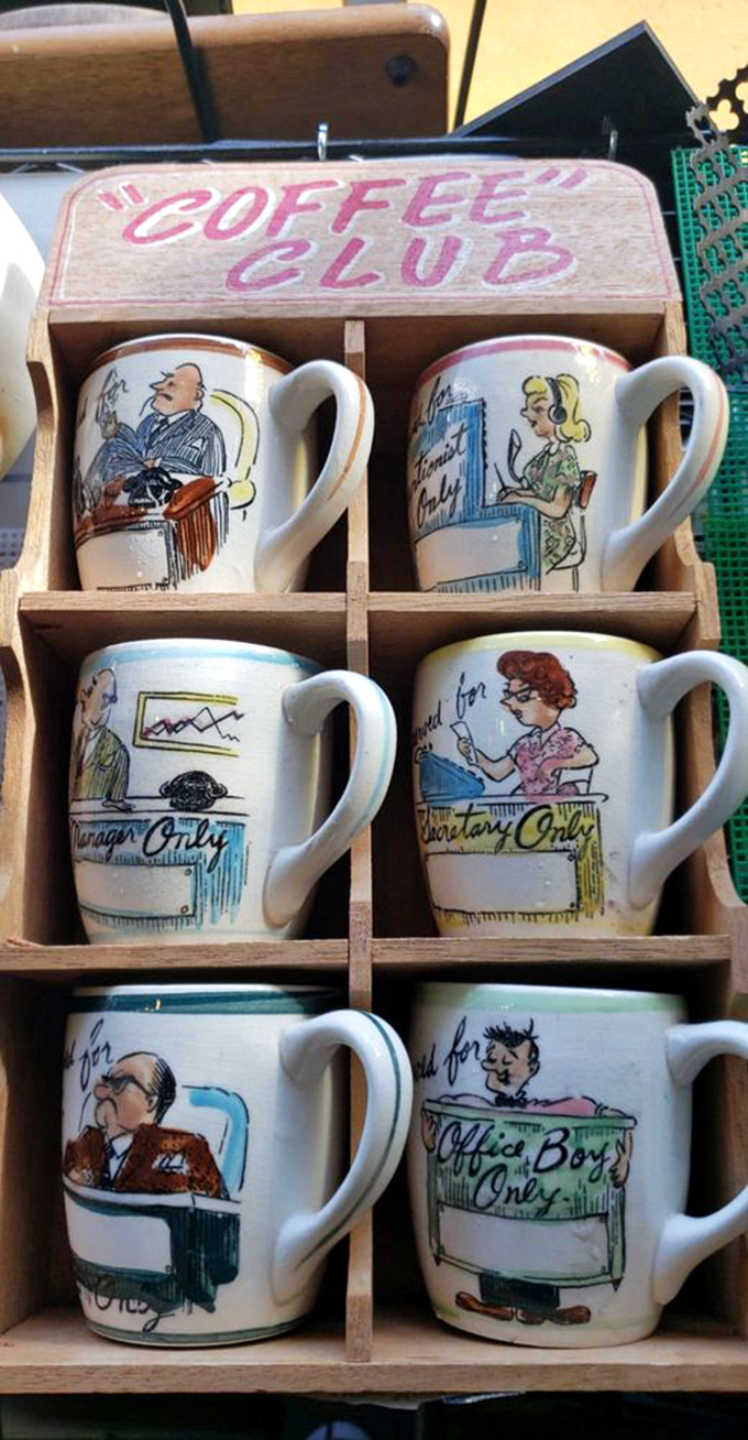 The "Coffee Club" mugs that perfectly capture 1960s office culture. Secretary Only? The HR department would like a word.