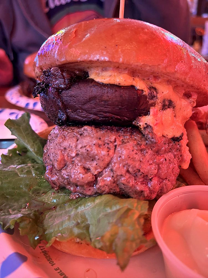 The mushroom burger doesn't just sit on the plate&mdash;it looms, a magnificent tower of umami that makes you wonder if you should take a photo or just unhinge your jaw.
