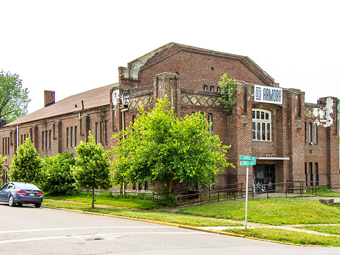 The Old McConnelsville Armory's sturdy brick construction has weathered decades, now standing as a testament to the town's resilience and adaptability.