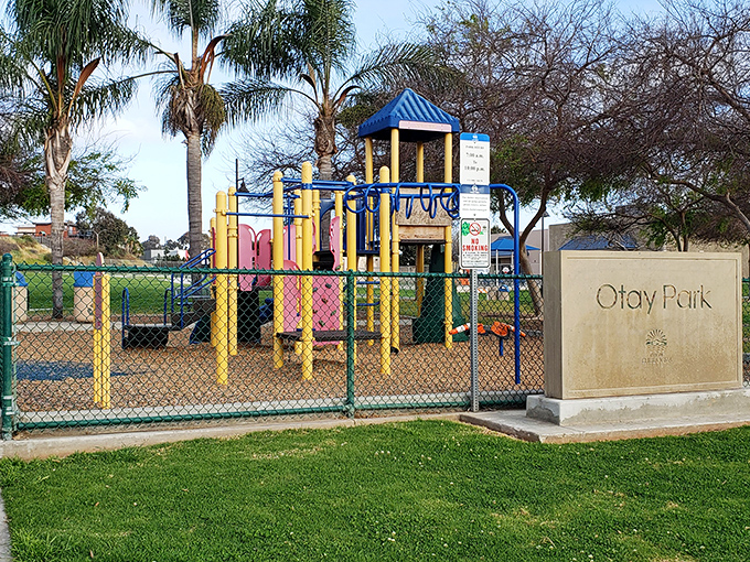Otay Park's playground promises grandparent-of-the-year status. Just remember, those colorful structures aren't designed for adults&mdash;no matter how tempting.