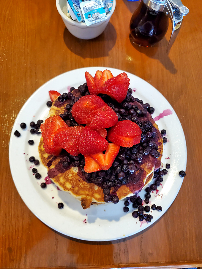 Pancakes that don't just come with berries&mdash;they're practically having a berry festival. The breakfast equivalent of front-row concert tickets. 