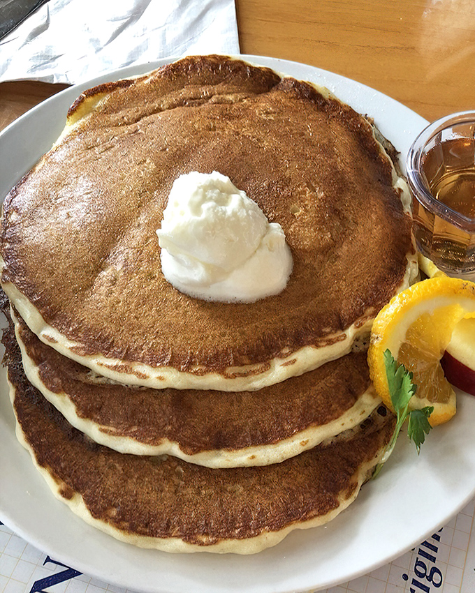 Stack 'em high and watch 'em fly! These American-style pancakes with their golden edges are the fluffy counterpoint to their Danish cousins.