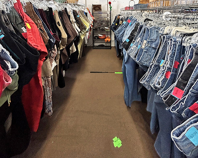 Denim paradise! The jeans section is meticulously organized&mdash;color-coded tags reveal which treasures might fit both your body and your budget.