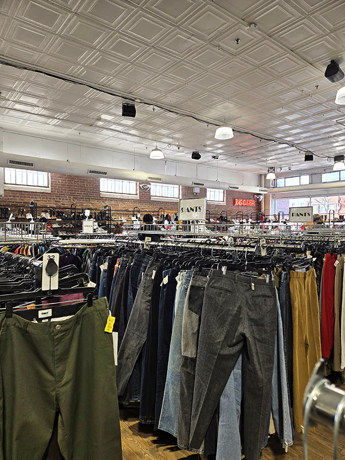 Endless rows of denim tell the story of American casual wear evolution, one perfectly faded pair at a time.