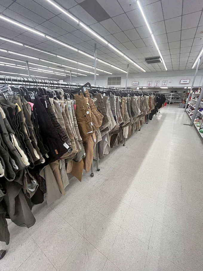 The men's section offers everything from workwear to business attire, where yesterday's fashion becomes tomorrow's vintage statement piece.