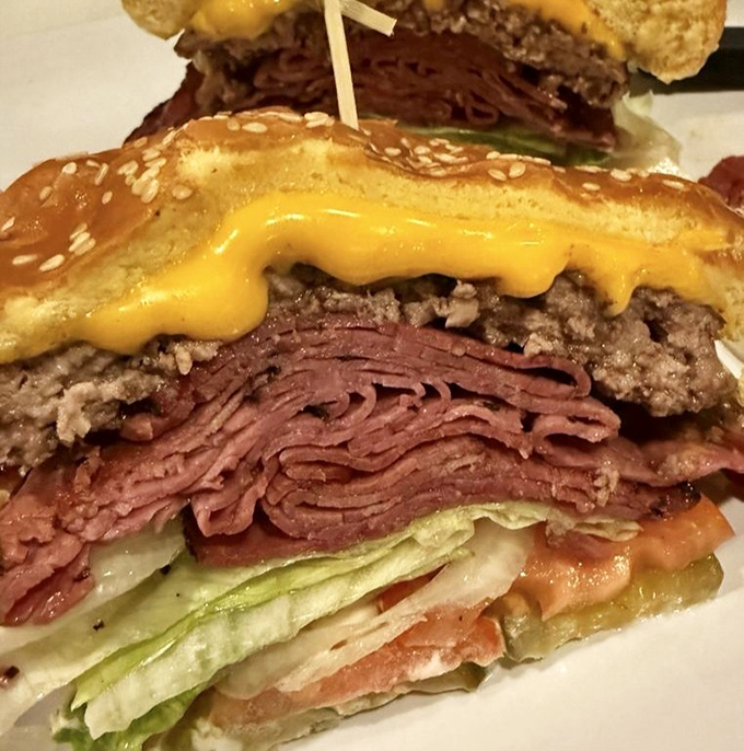The pastrami burger &ndash; where deli meets diner in a glorious stack of beef, melted cheese, and thinly sliced pastrami that would make New York jealous.