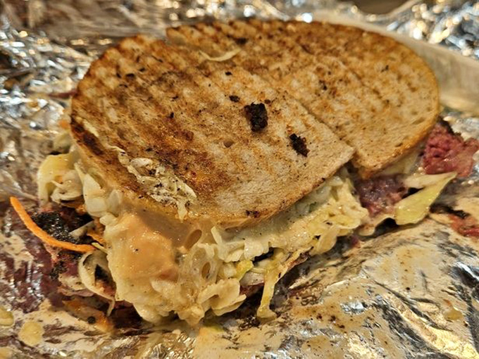 The pastrami Rachel: where tradition meets innovation in one glorious, messy, unforgettable bite.