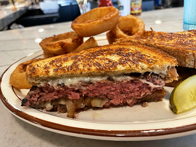 The patty melt of your dreams, where cheese and beef create beautiful harmony together.