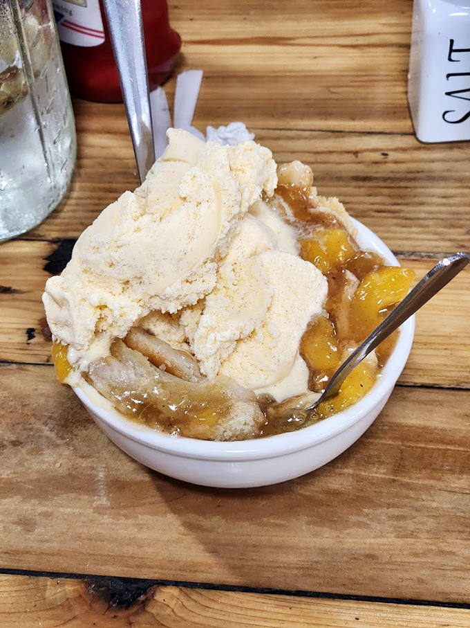 Life is uncertain, so eat dessert first&mdash;especially when it's warm peach cobbler topped with vanilla ice cream melting into peachy perfection.