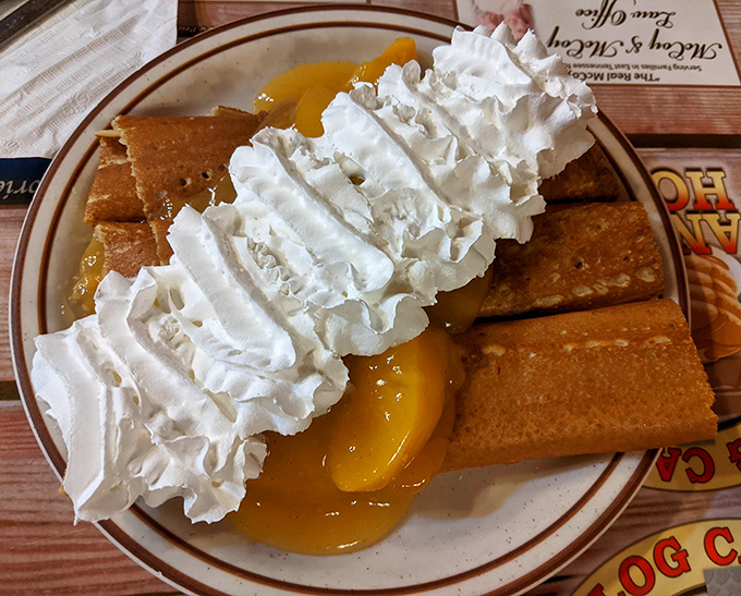 Peach crepes that would make a French pastry chef weep with joy. The perfect balance of delicate pastry and sweet, juicy fruit.