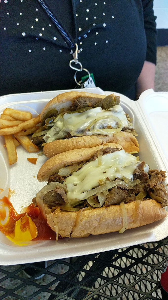 This Philly cheesesteak sandwich isn't trying to win beauty contests; it's too busy delivering melty, meaty perfection that would make even a Philadelphian nod in respect.