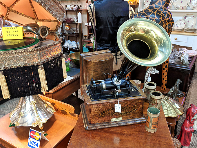 That Edison phonograph isn't just playing music&mdash;it's spinning stories from another century, brass horn amplifying ghosts of melodies past.