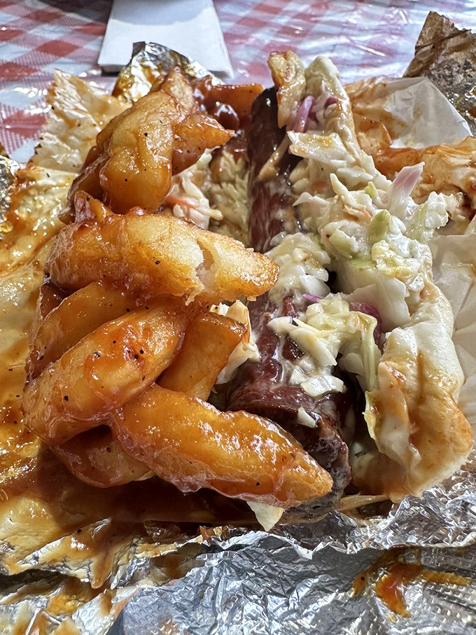 The legendary Polish Boy sandwich, where sausage meets fries meets slaw meets sauce in Ohio's most delicious four-way intersection.