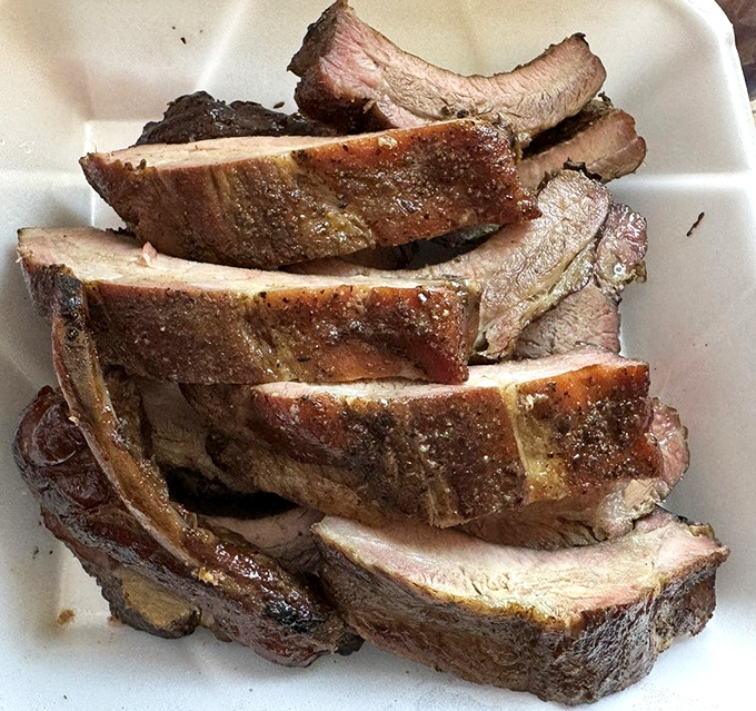 These ribs have that mahogany bark that makes barbecue lovers weak in the knees&mdash;substantial yet yielding, like a good handshake.