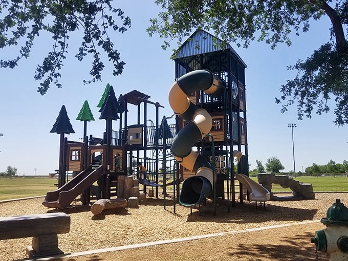 Childhood imagination meets thoughtful design at Porterville Sports Complex, where this playground invites kids to climb toward California's impossibly blue skies.