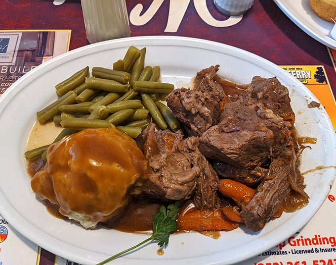 Pot roast that falls apart at the mere suggestion of a fork, alongside green beans that haven't forgotten their Southern roots.