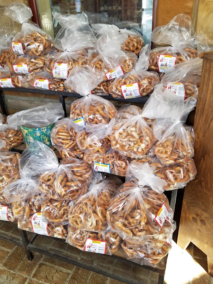 Fresh pretzels displayed like edible sculptures, each twisted knot representing generations of Pennsylvania Dutch baking mastery.