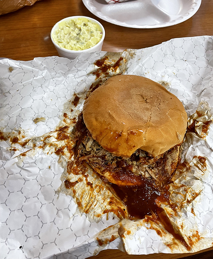 This pulled pork sandwich isn't messing around&mdash;it's a serious commitment to happiness wrapped in a humble bun.