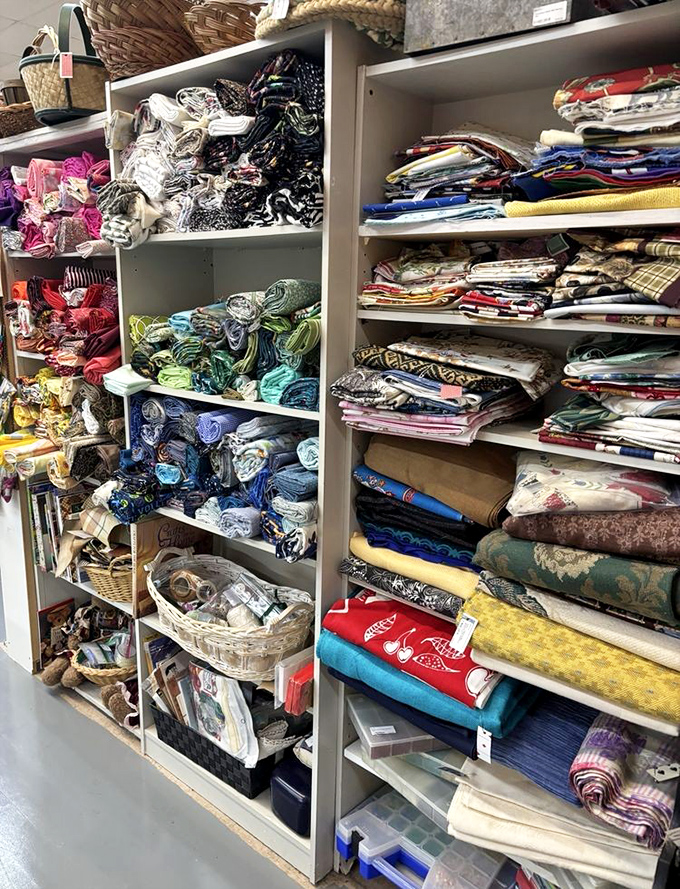 A textile lover's dream come true&mdash;shelves bursting with fabrics that span decades of patterns, waiting to become someone's next heirloom project.