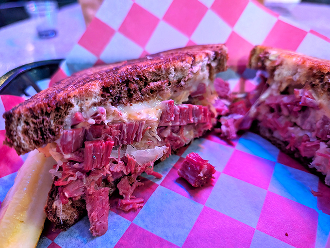 A proper Reuben should require both hands and several napkins. This beauty, with its mountain of corned beef, clearly understood the assignment.