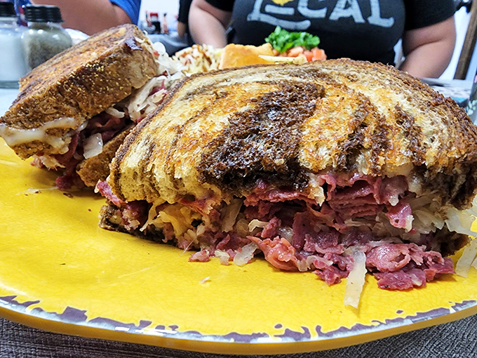 The Reuben sandwich here doesn't mess around&mdash;it's packed with enough corned beef to make your cardiologist wince and your taste buds applaud.