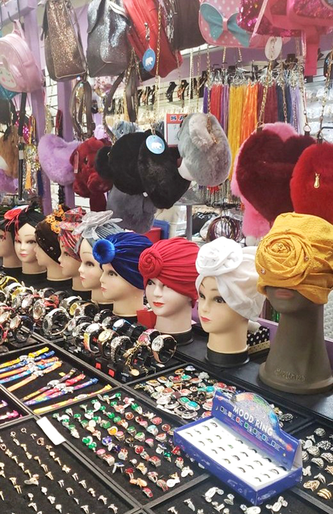 Head-turning fashion that won't break the bank—these colorful turbans and sparkling accessories add flair to any Florida outfit.