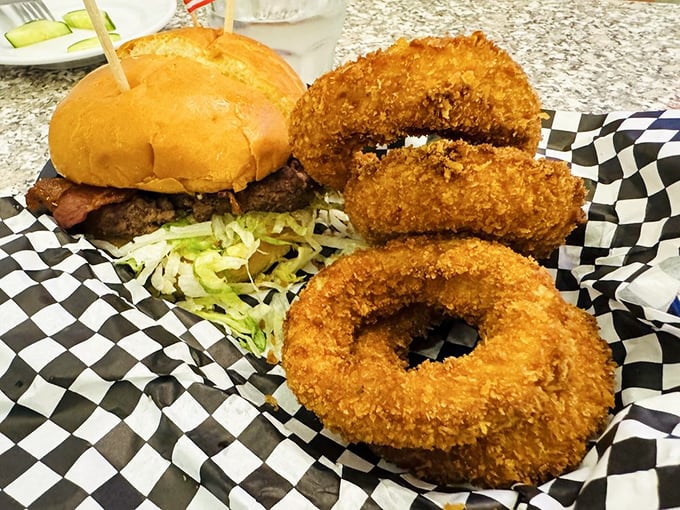 Those onion rings aren't just side dishes&mdash;they're golden halos of happiness that make you wonder why salads even exist.