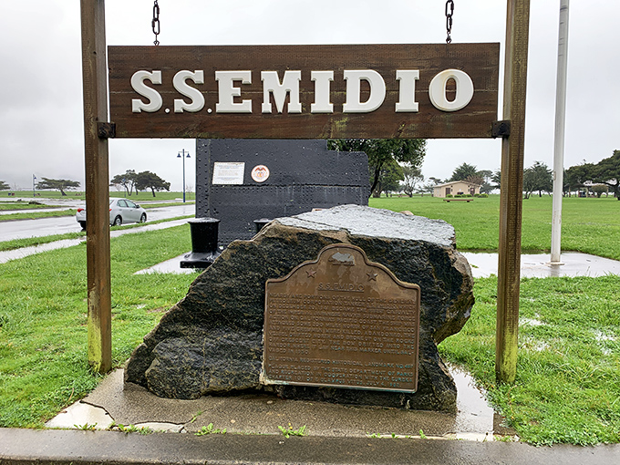 The S.S. Emidio memorial marks maritime history with solemn dignity. This chunk of concrete tells a story of wartime sacrifice that shaped Crescent City's relationship with the sea.