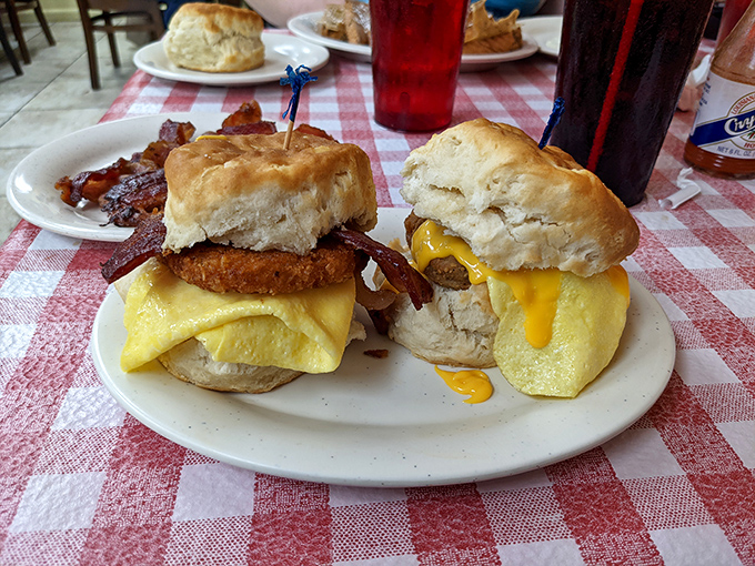 Breakfast sandwiches built like skyscrapers &ndash; structural engineering that prioritizes maximum flavor over sensible jaw mechanics.