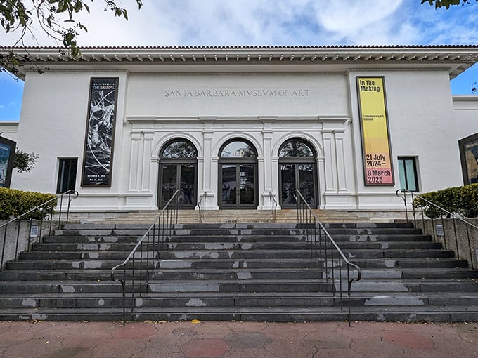 Art with a view &ndash; Santa Barbara Museum of Art's elegant fa&ccedil;ade invites cultural exploration. Spanish Colonial Revival architecture houses treasures from around the world.