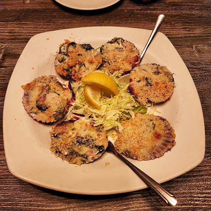 Scallops Rockefeller bringing the drama to your table like Broadway in the desert&mdash;buttery, golden, and ready for their standing ovation.